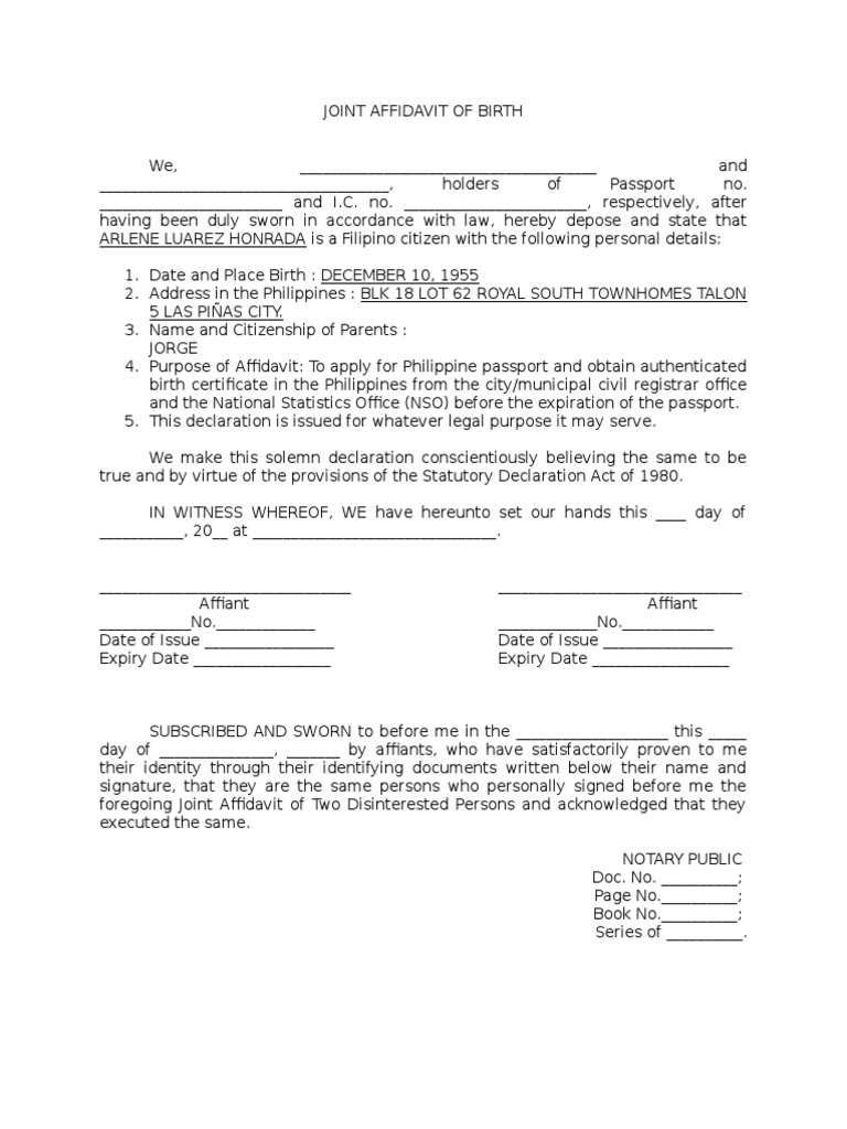 Joint Affidavit of Birth for Passport | PDF | Law