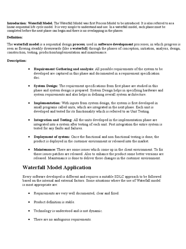 Water Fall Model Pdf Software Development Process Systems Theory