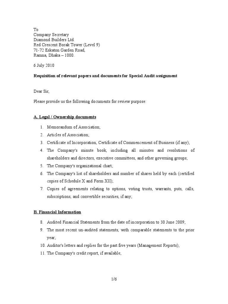 Requsition Letter For Due Diligence Assignment | PDF | Employment ...