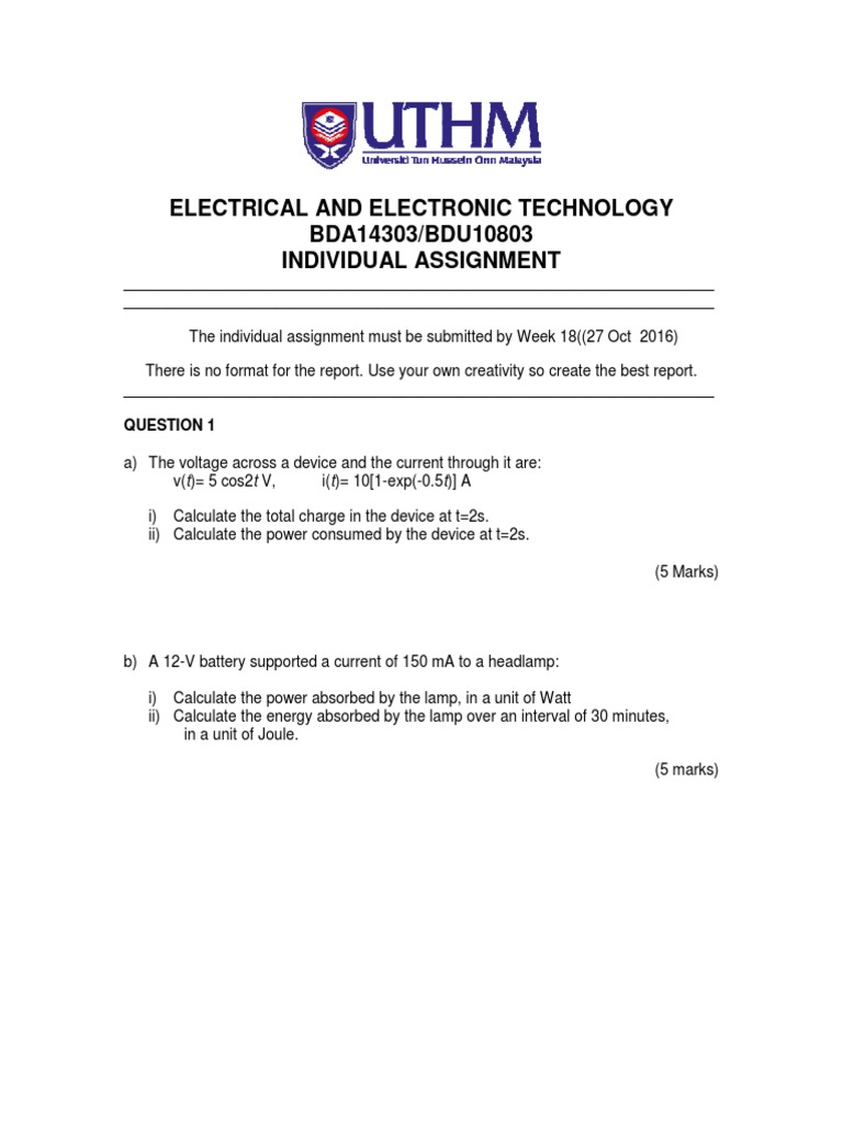 EET Assignment Question PDF | PDF | Voltage | Battery (Electricity)