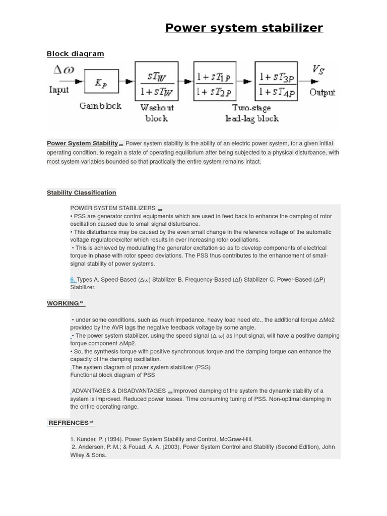 Power System Stabilizer: Block Diagram | PDF | Electric Power System ...