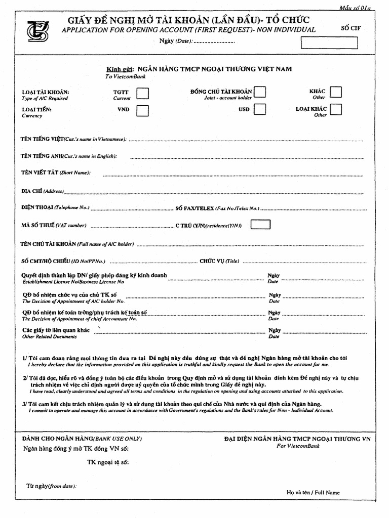 Giay de Nghi Mo Tai Khoan | PDF