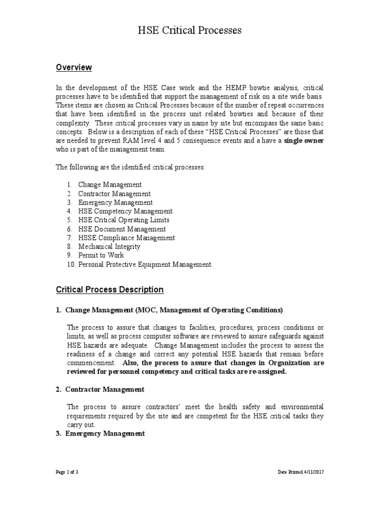 Critial Process Definitions | PDF | Emergency Management | Emergency