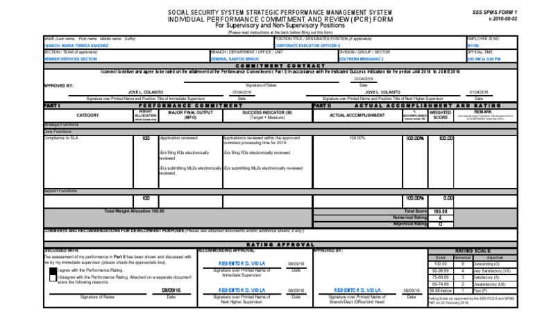 Individual Performance Commitment and Review (Ipcr) Form | PDF ...
