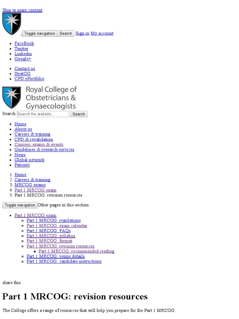Part 1 MRCOG - Revision Resources | PDF | Gynaecology | Communication