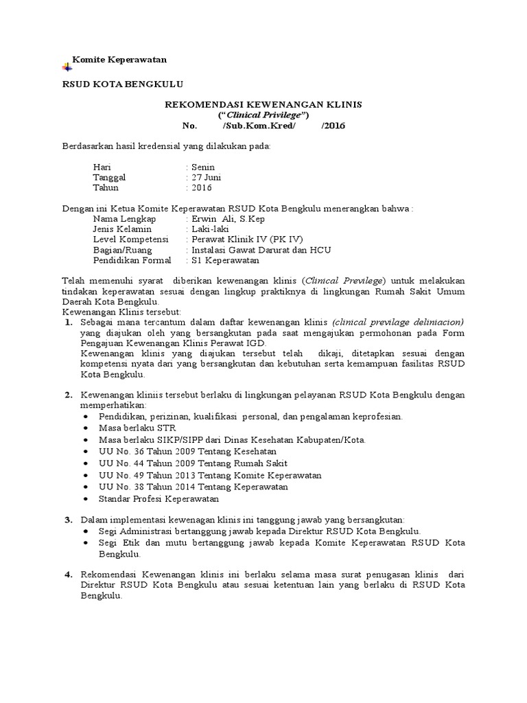 Rekomendasi RKK Perawat IGD Erwin Ali | PDF