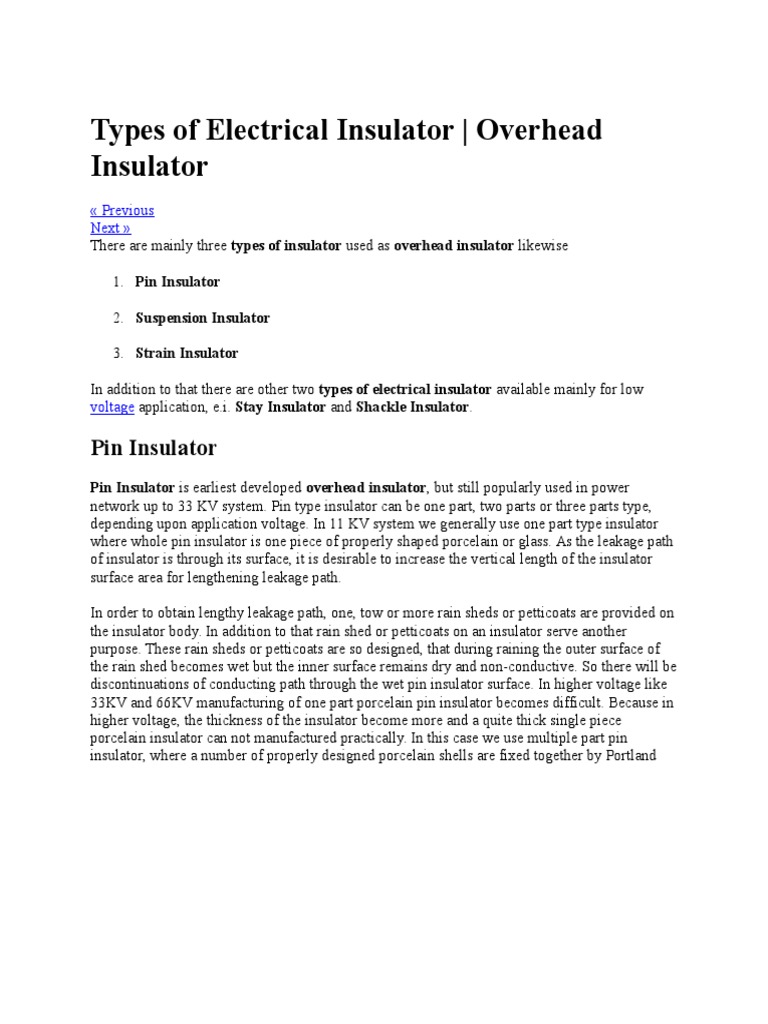 Types of Electrical Insulator | Download Free PDF | Insulator ...