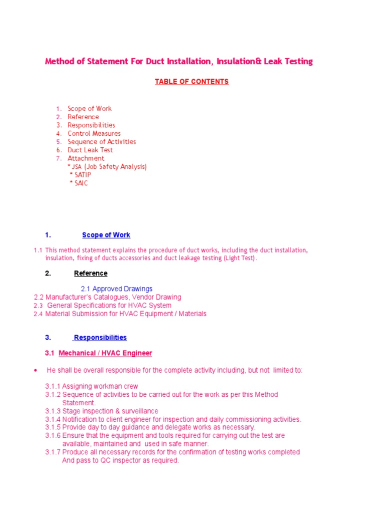 Method of Statement For Duct Installation | PDF | Duct (Flow ...