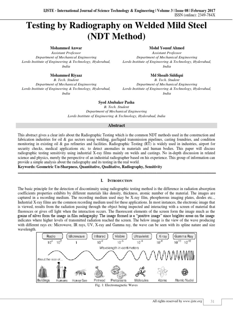Testing By Radiography On Welded Mild Steel Ndt Method Pdf