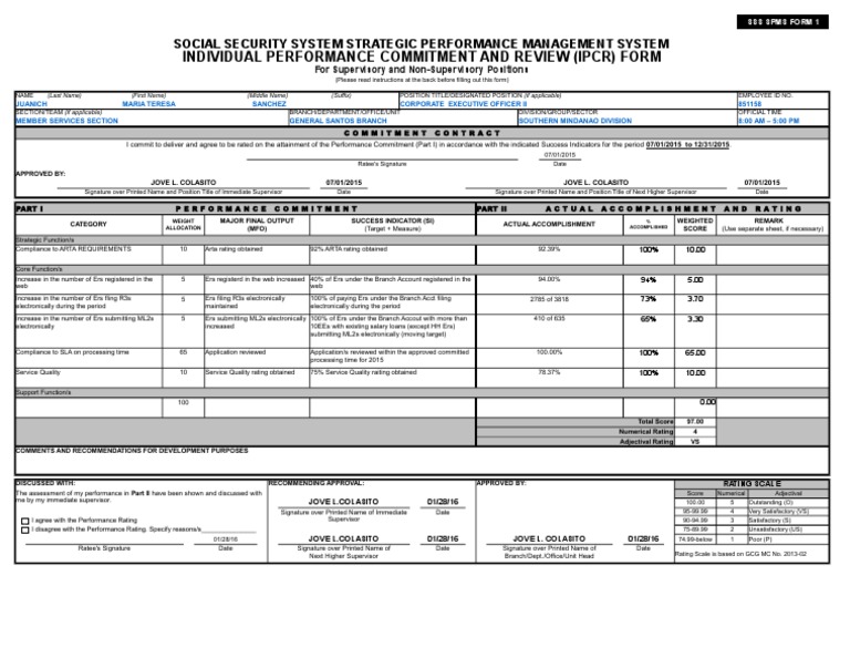 Individual Performance Commitment and Review (Ipcr) Form: Social ...