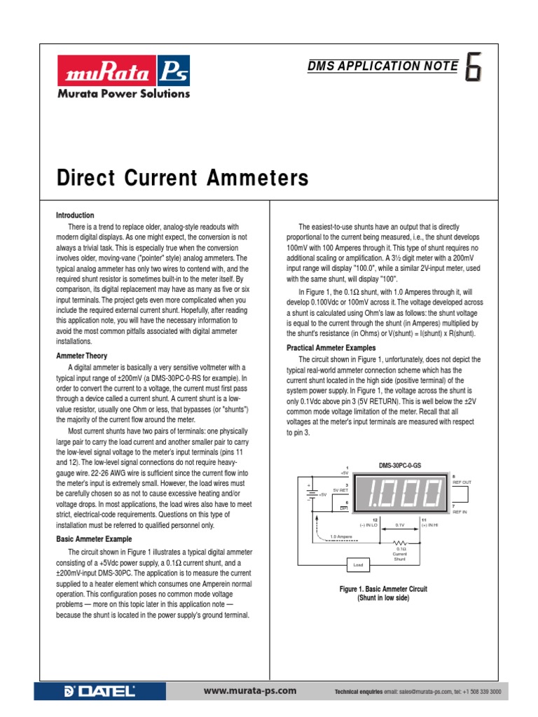 Direct Current Ammeters: Dms Application Note | PDF | Power Supply ...