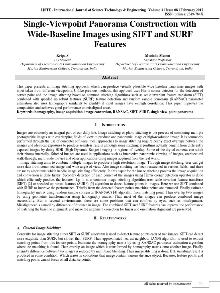 Single Viewpoint Panorama Construction With Wide Baseline Images Using ...