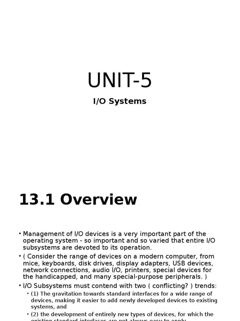 UNIT-5: I/O Systems | PDF | Input/Output | Scheduling (Computing)