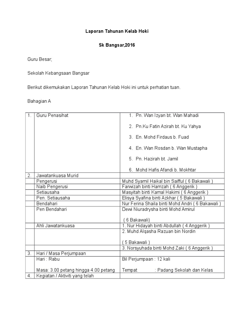 Laporan Kelab Hoki | PDF