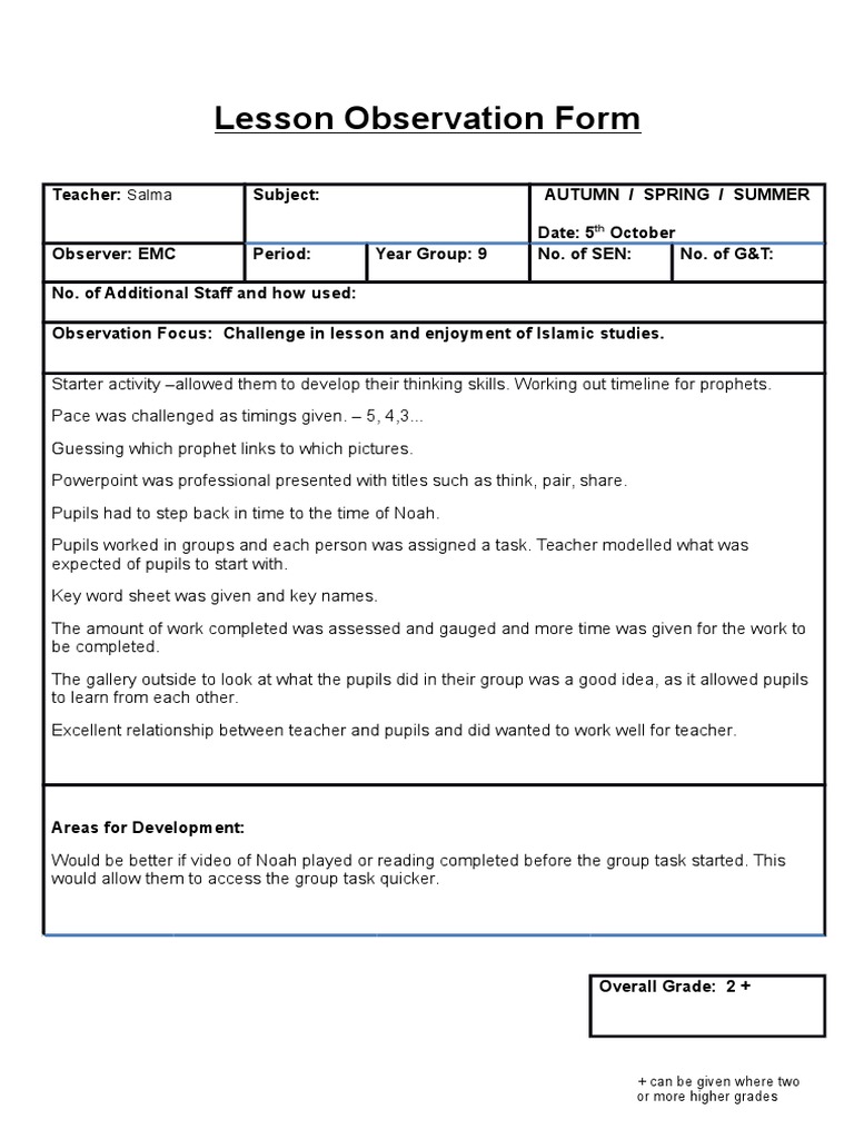 Nas Ellen Observation | PDF | Educational Assessment | Teachers