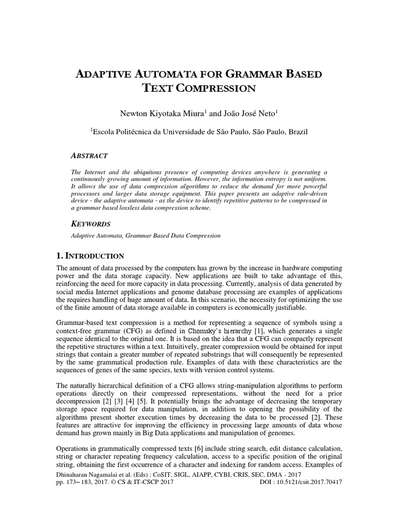 Adaptive Automata For Grammar Based Text Compression | PDF | Data Compression | String (Computer ...