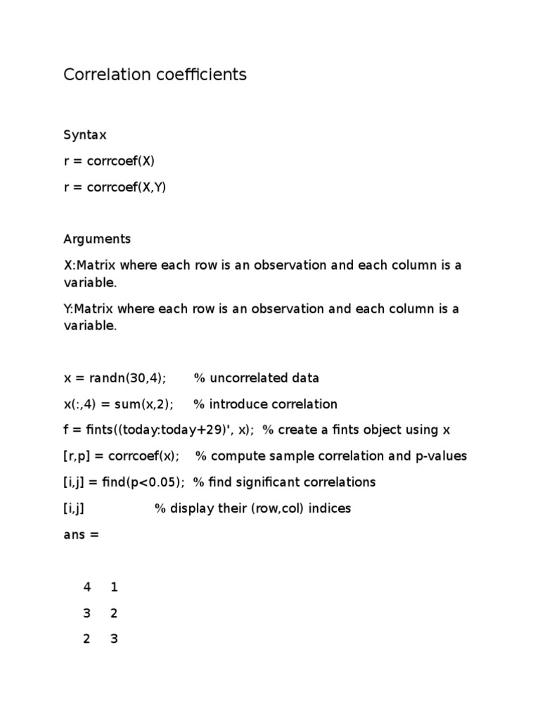 Correlation Coefficients in MATLAB | PDF | Science & Mathematics ...