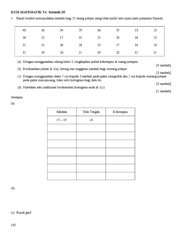 Kuiz Matematik t4b Statistik (Histogram) | PDF
