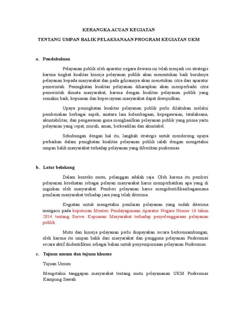 4 1 2 1 KAK Umpan Balik Pelaksanaan Program Kegiatan UKM | PDF