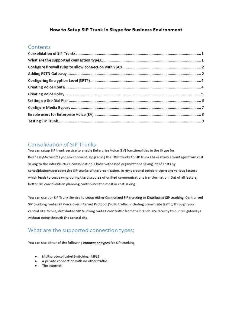 How To Setup SIP Trunk SFB | PDF | Session Initiation Protocol ...
