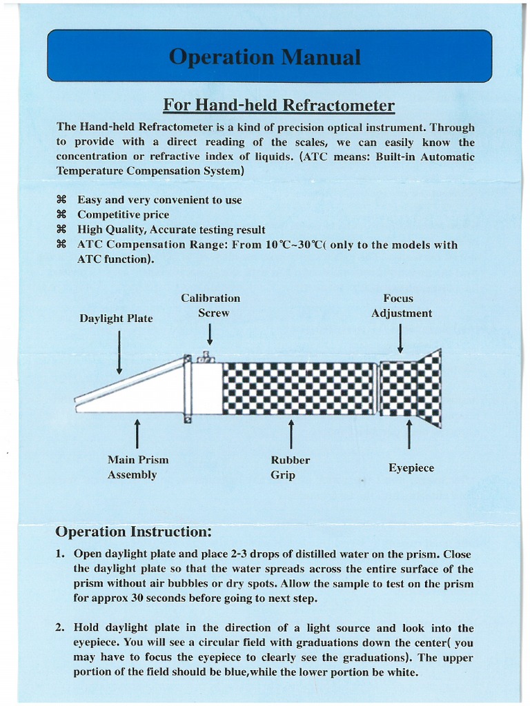 Refractometer RHB-44SATC - Operation Manual | PDF