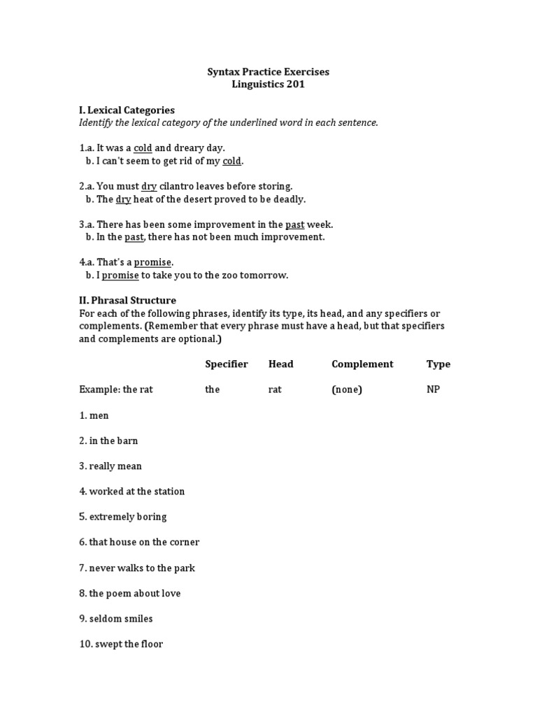 Syntax Practice With Answers | Download Free PDF | Phrase | Semiotics