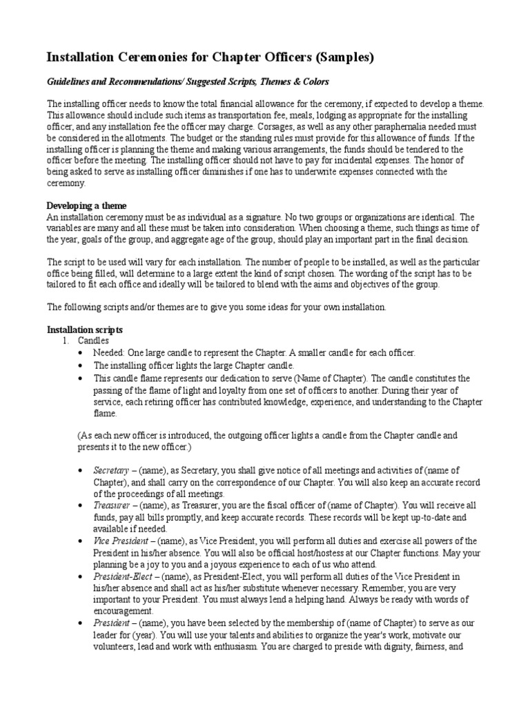 Chapter Installation Ceremony Samples | PDF | Committee | Secretary