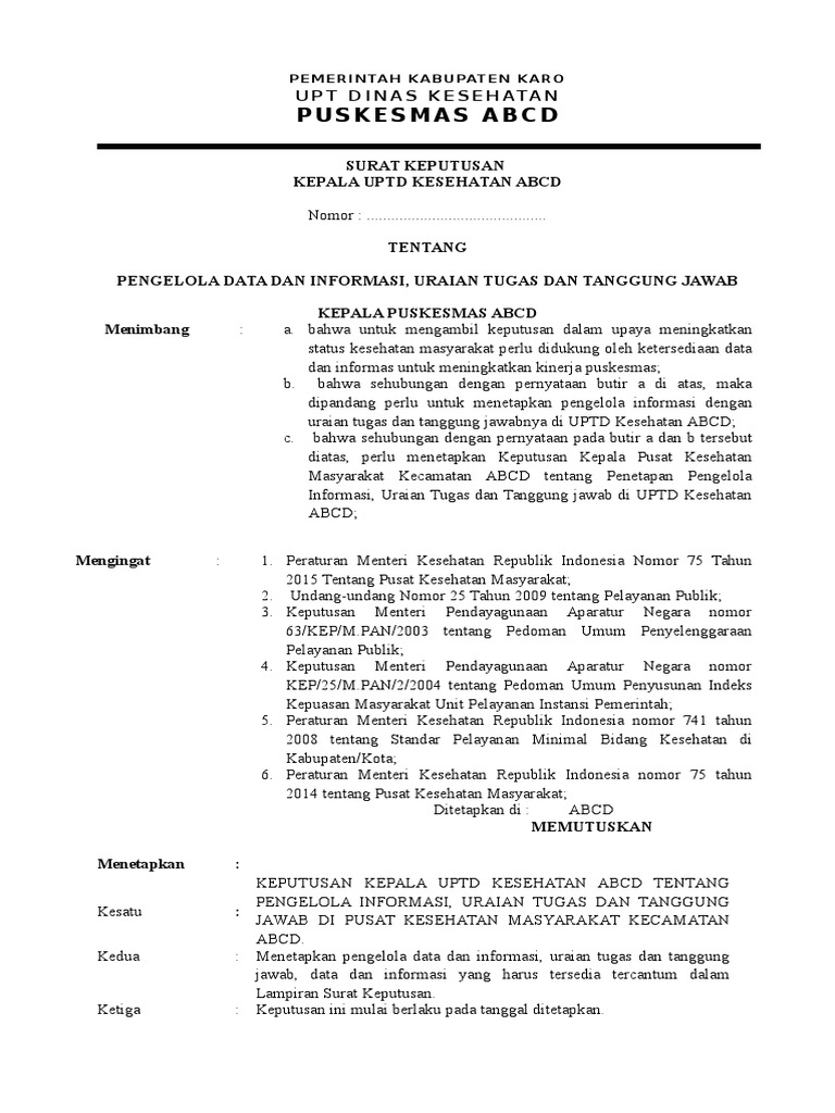 SK Pengelola Informasi Dengan Uraian Tugas Dan Tanggung Jawab | PDF