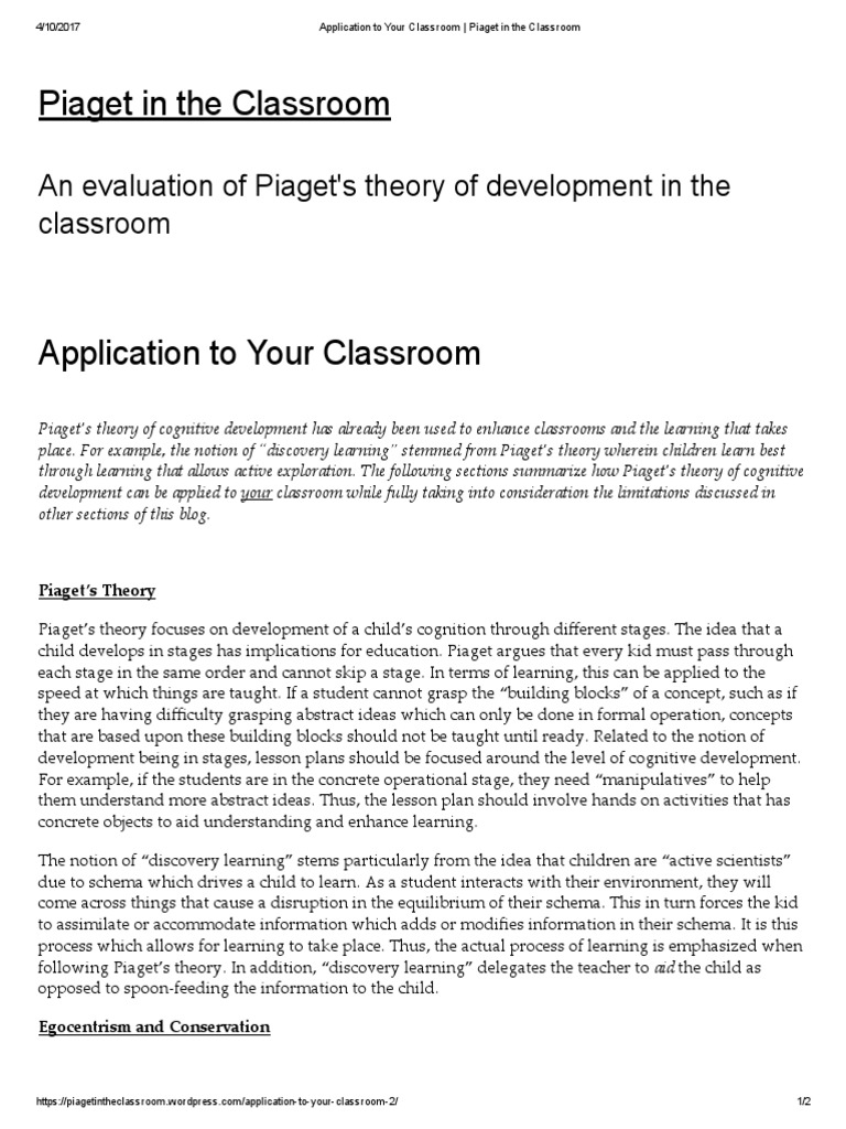 Application to Your Classroom _ Piaget in the Classroom | Cognitive ...