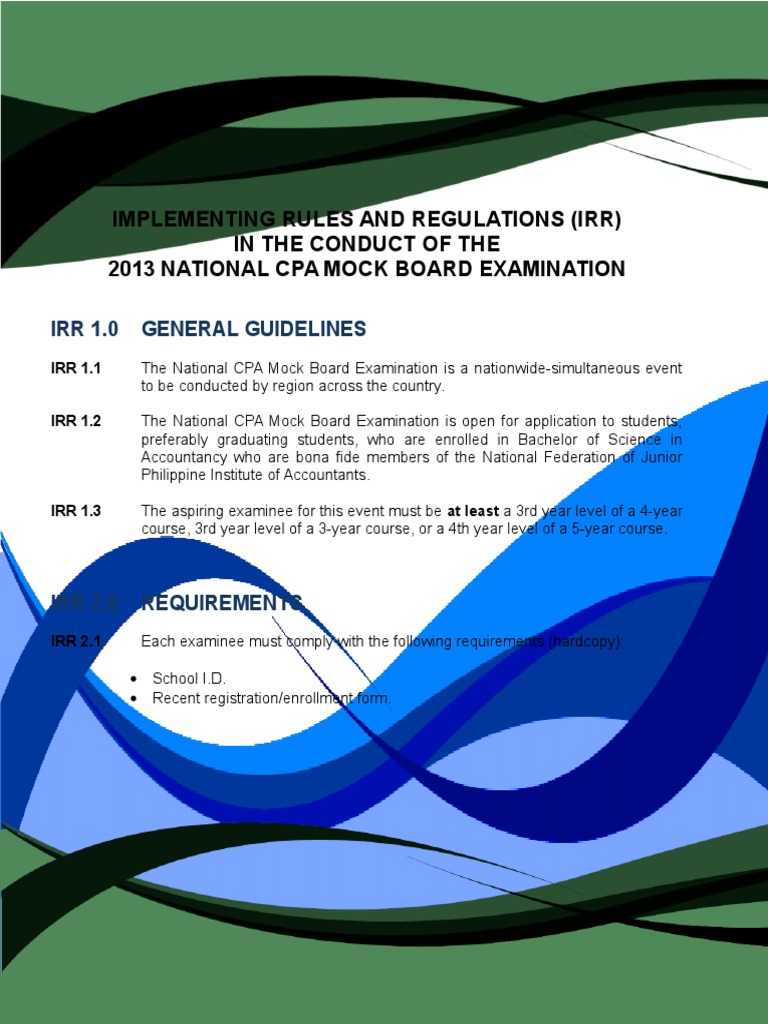 Guidelines for Conducting the 2013 National CPA Mock Board Examination ...
