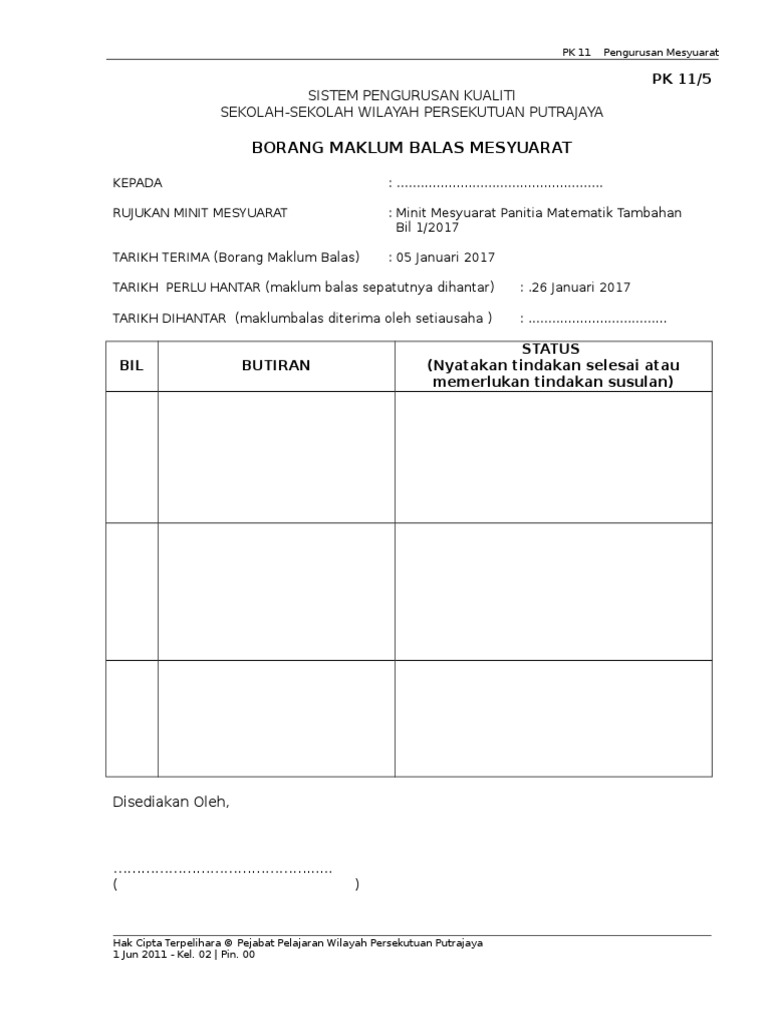 Borang PK 11 5 Borang Maklum Balas | PDF