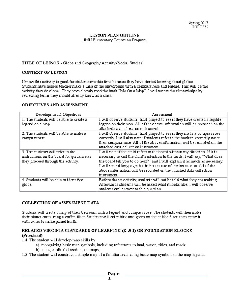 Globe and Map Skills Lesson Plan | PDF | Map | Cartography
