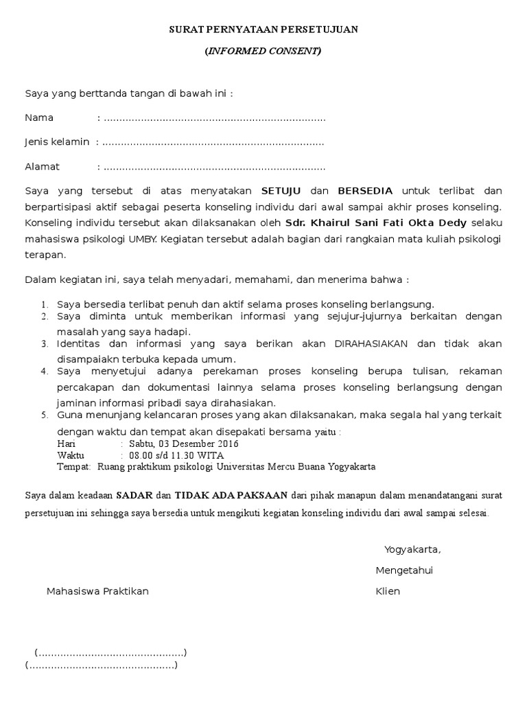 INFORMED CONSENT Konseling Individu | PDF