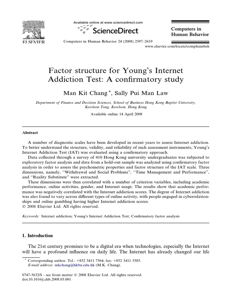 Factor Structure For Young S Internet Addiction Test A Confirmatory ...