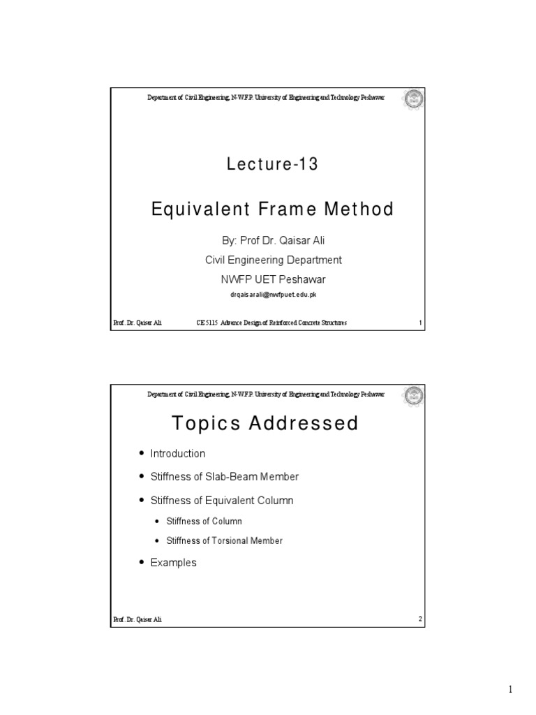 Equivalent Frame Method: Topics Addressed | PDF | Beam (Structure) | Column