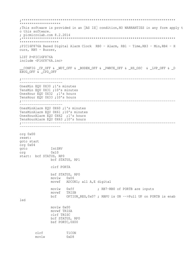 Demo Digital Alarm Clock Assembly Source Code Pdf Clock Horology 2134
