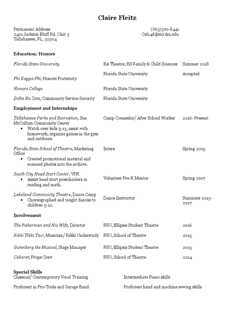 Fsu Culminations Resume | PDF