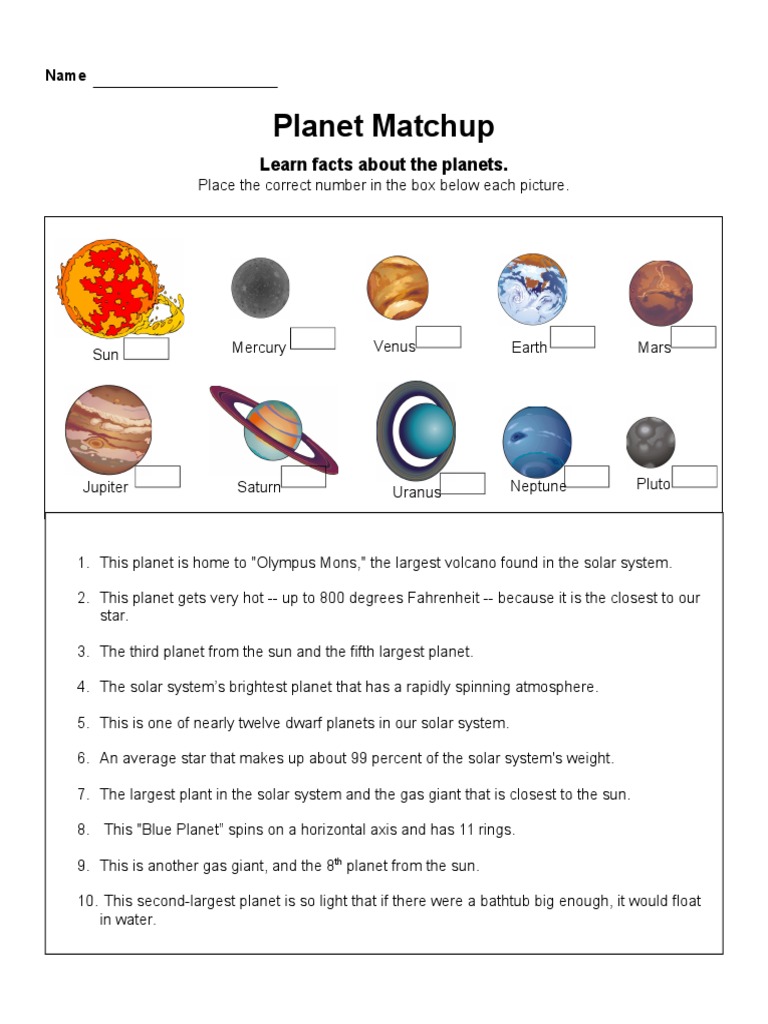 Planet Matchup | Planets | Solar System