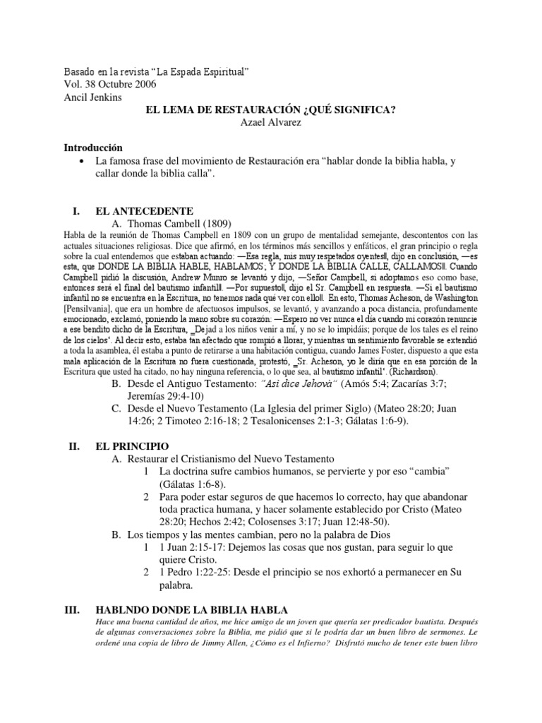 El Lema de La Restauración, Qué Significa, Azael Alvarez | PDF | Cristo (título) | Sermón