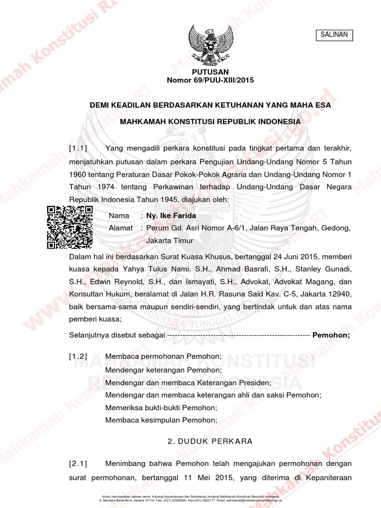Putusan MK 69 - Puu-Xiii - 2015 | PDF