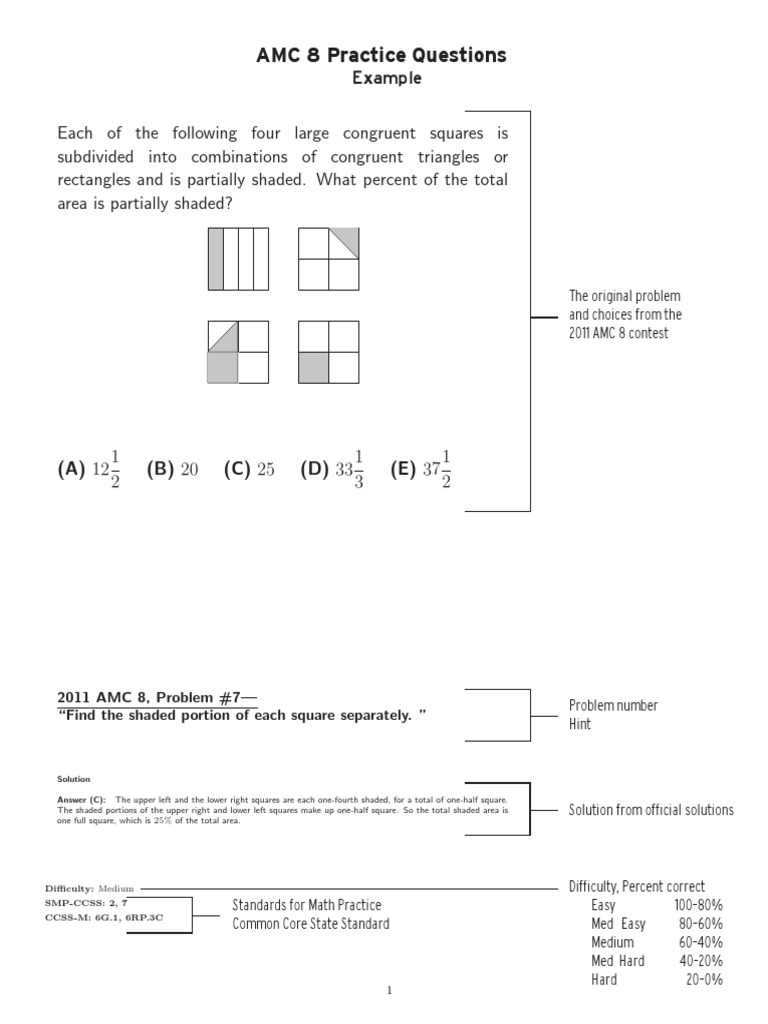 AMC 8 2016 Problem Solutions | PDF | Circle | Mathematical Analysis