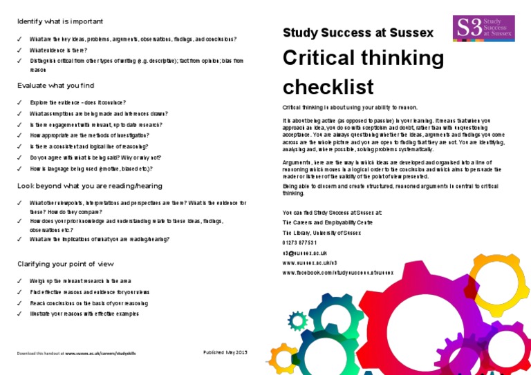 Critical Thinking Checklist: Study Success at Sussex | PDF | Argument ...