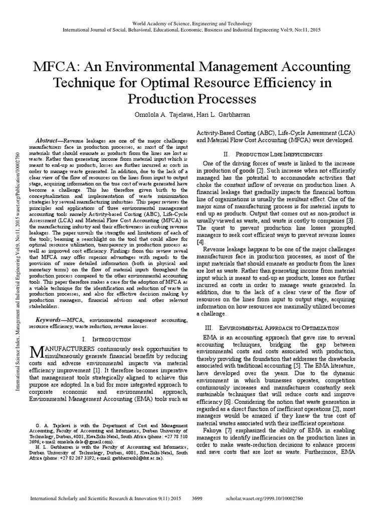 MFCA for Reducing Waste in Manufacturing | PDF | Life Cycle Assessment | Business