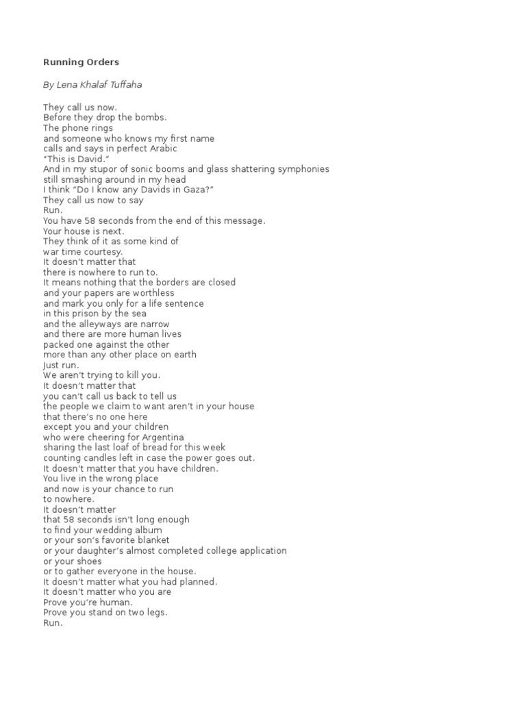 Poem About Gaza - Running Orders | PDF
