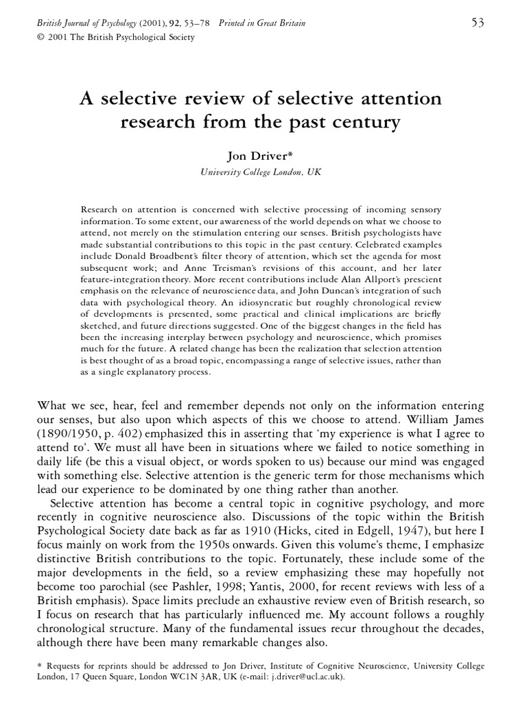 A Selective Review of Selective Attention Research From The Past ...