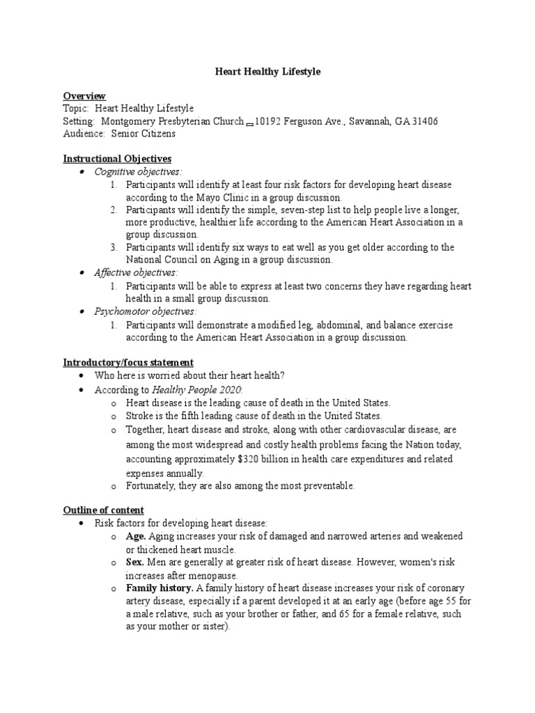 Heart Healthy Lifestyle Lesson Plan For 2817 | PDF | Cardiovascular ...