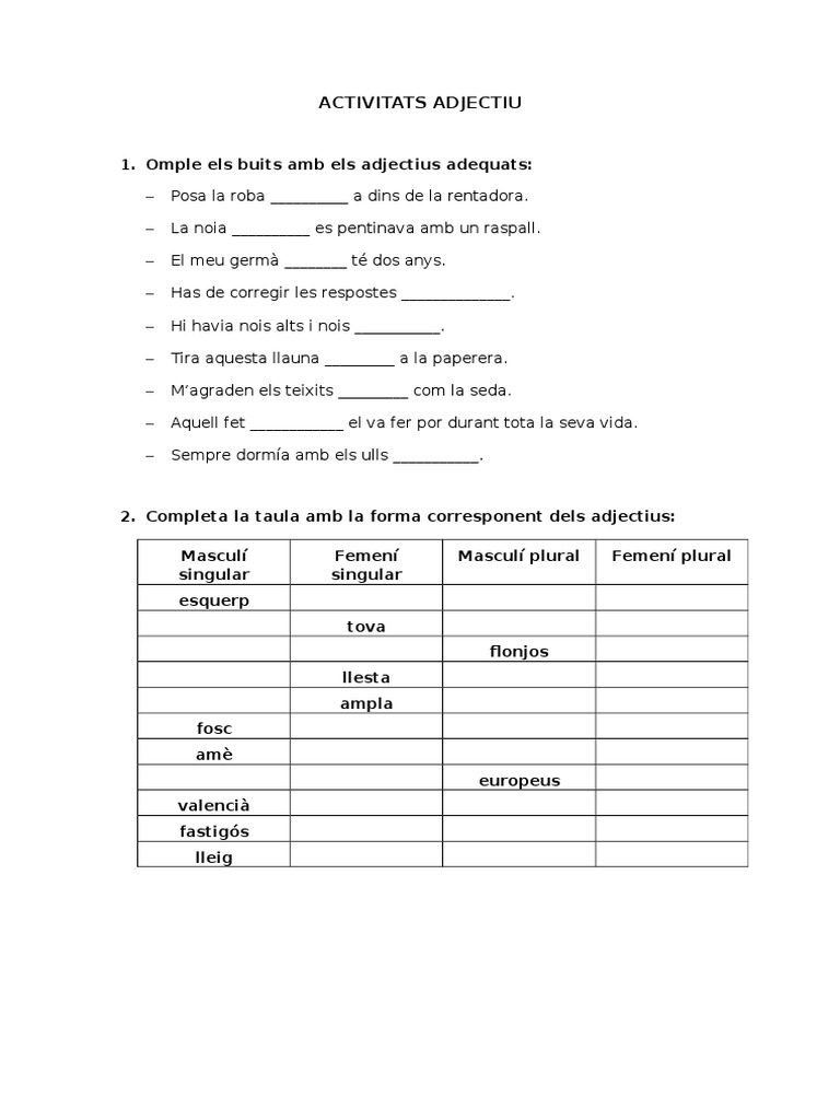 Activitat Adjectius | PDF