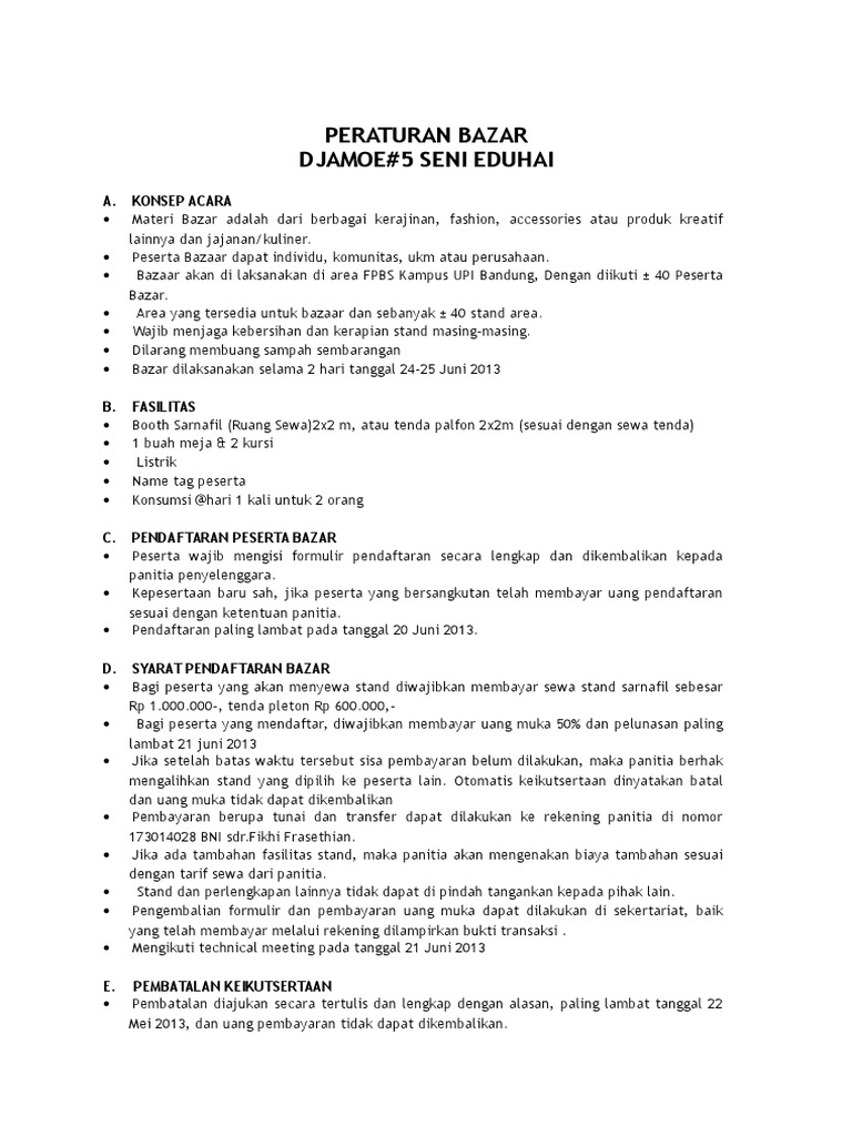 Peraturan Bazar Contoh | PDF