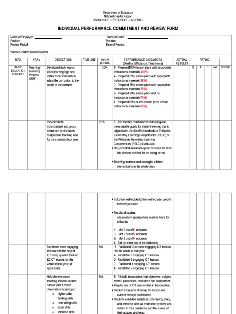 Ipcrf Rating Form | PDF | Educational Technology | Lesson Plan