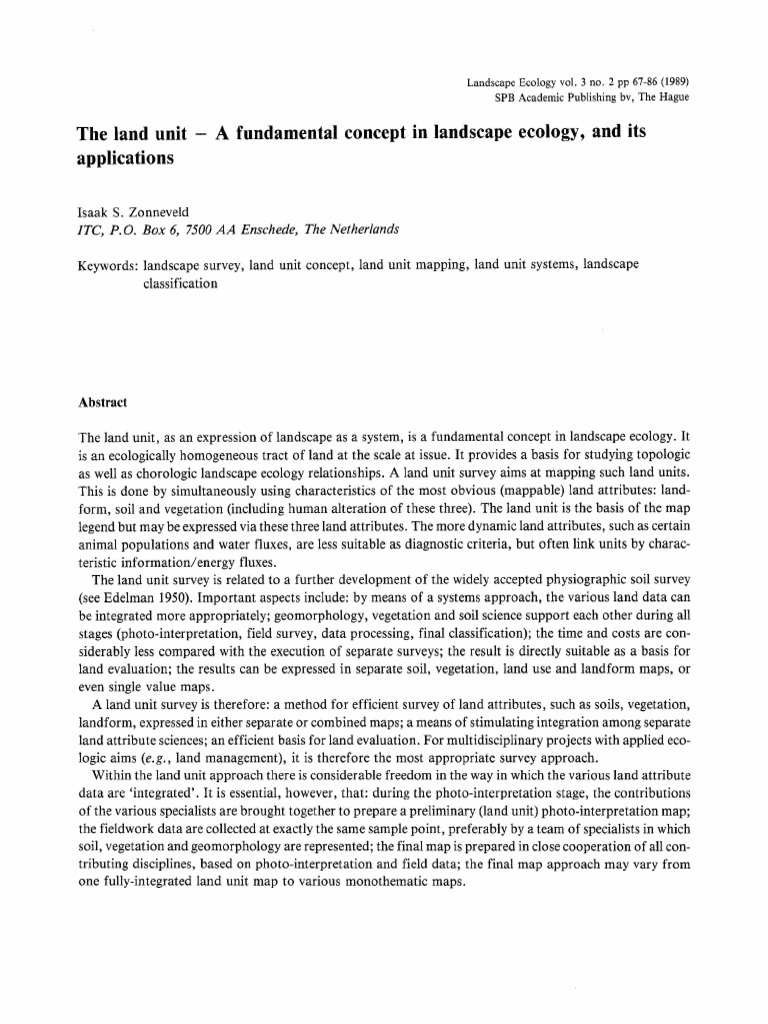 The Land Unit - A Fundamental Concept in Landscape Ecology, and Its ...